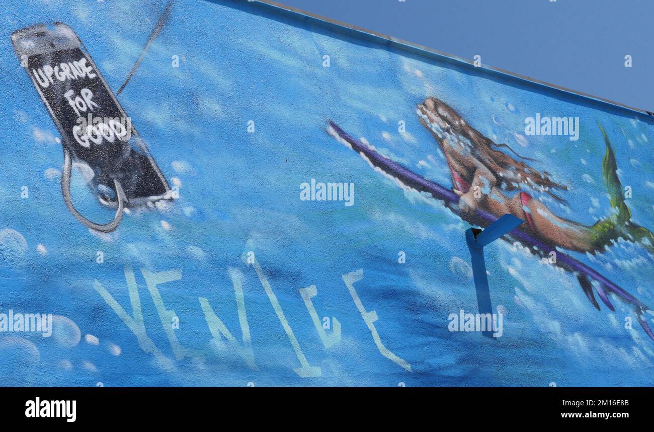 Surfing mermaid mural at Venice Beach, Los Angeles, California, USA ...