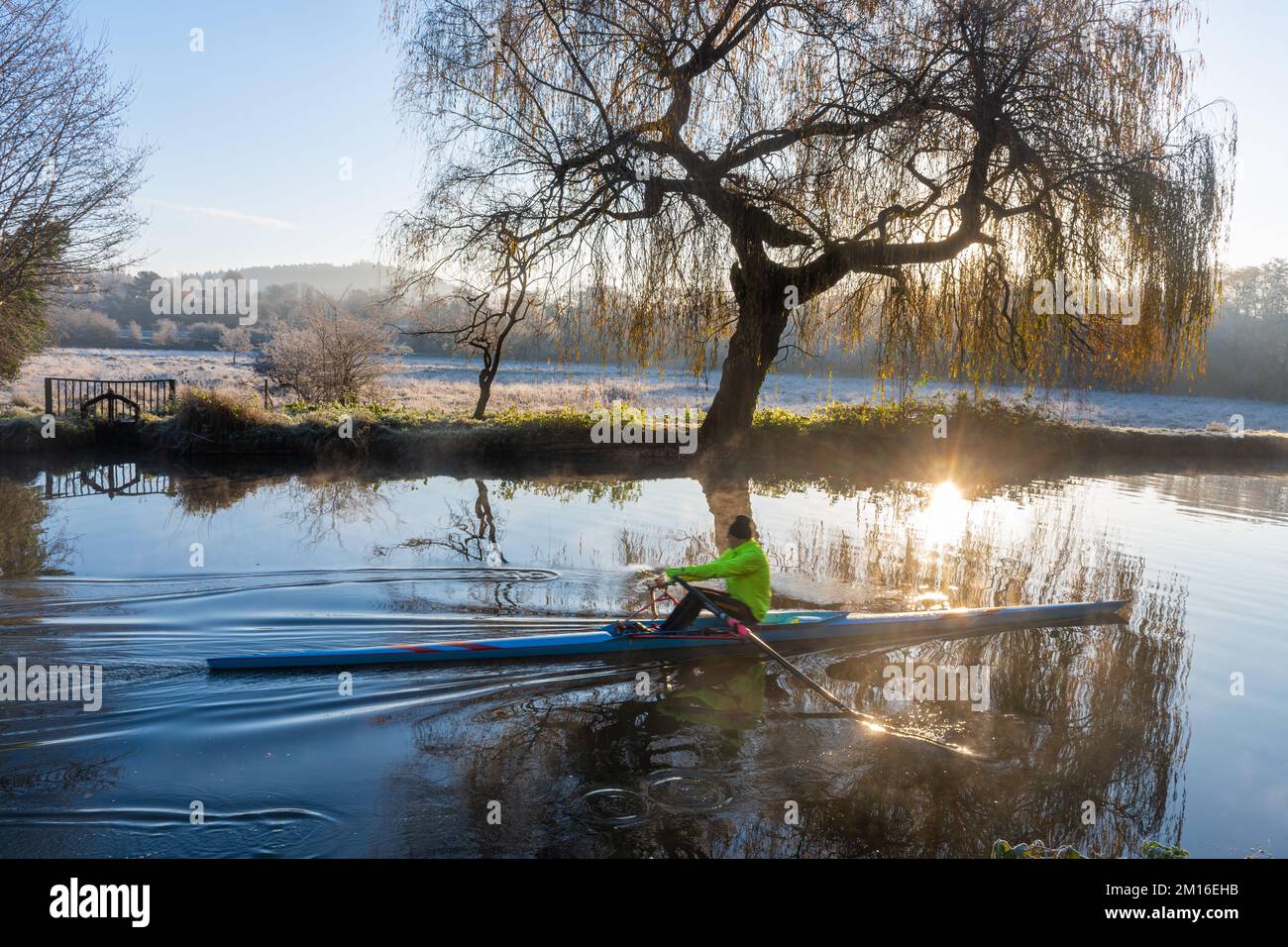 A single scull boat from Guildford Rowing Club sculling on the River ...