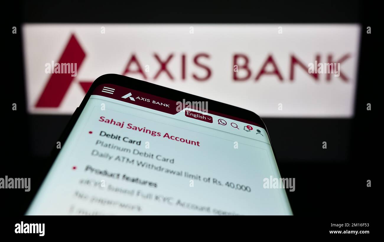 Mobile phone with webpage of Indian financial company Axis Bank Limited ...