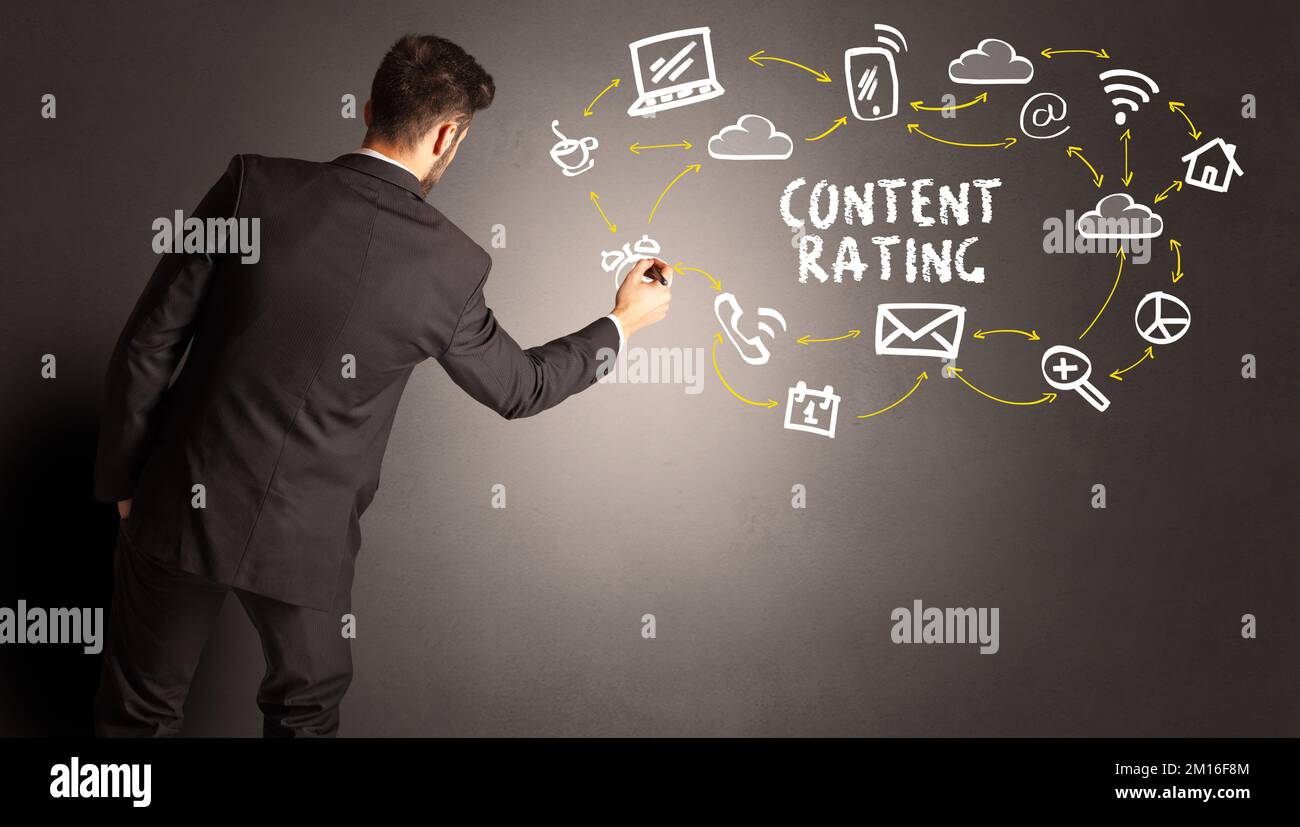 businessman drawing social media icons Stock Photo - Alamy