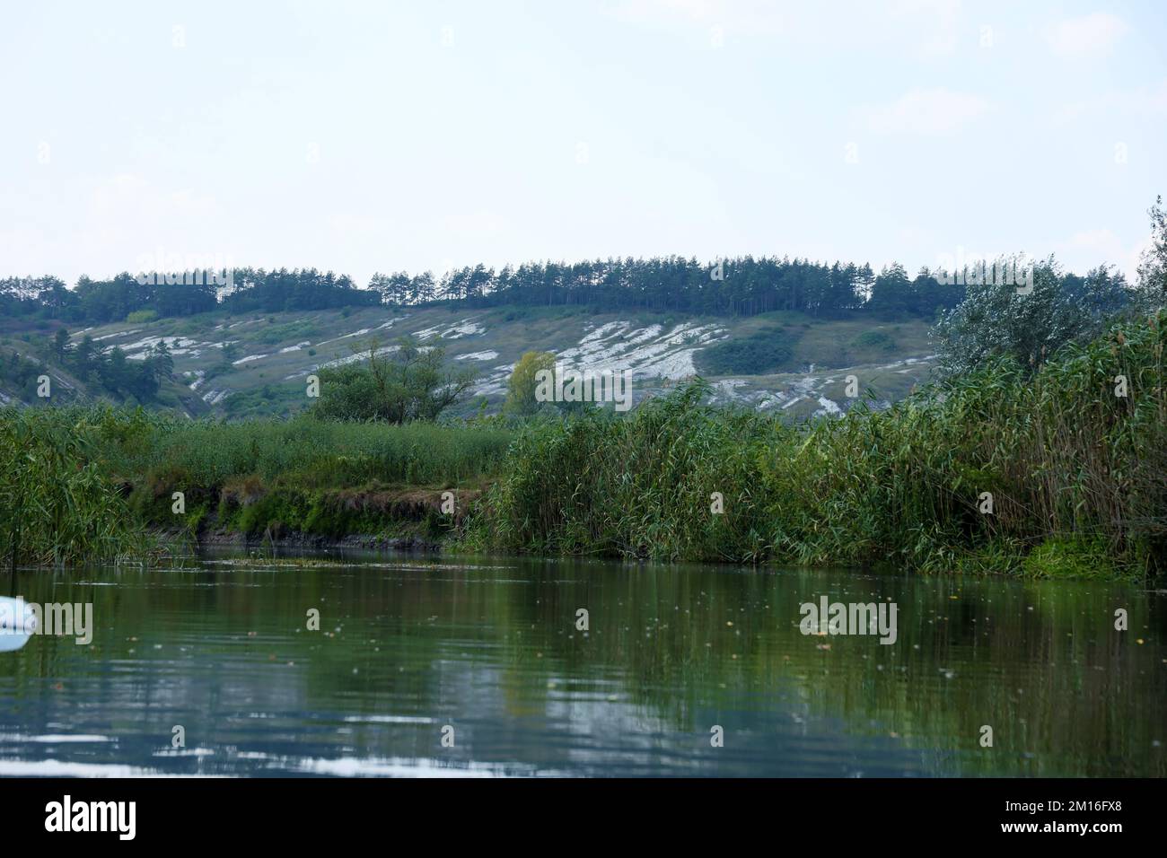 Ancient multimillion chalk mountains on the steppe surface of earth ...