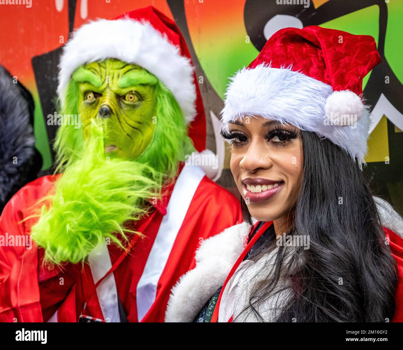 New York, USA. 10th Dec, 2022. Revelers dressed as Santa Claus have fun ...