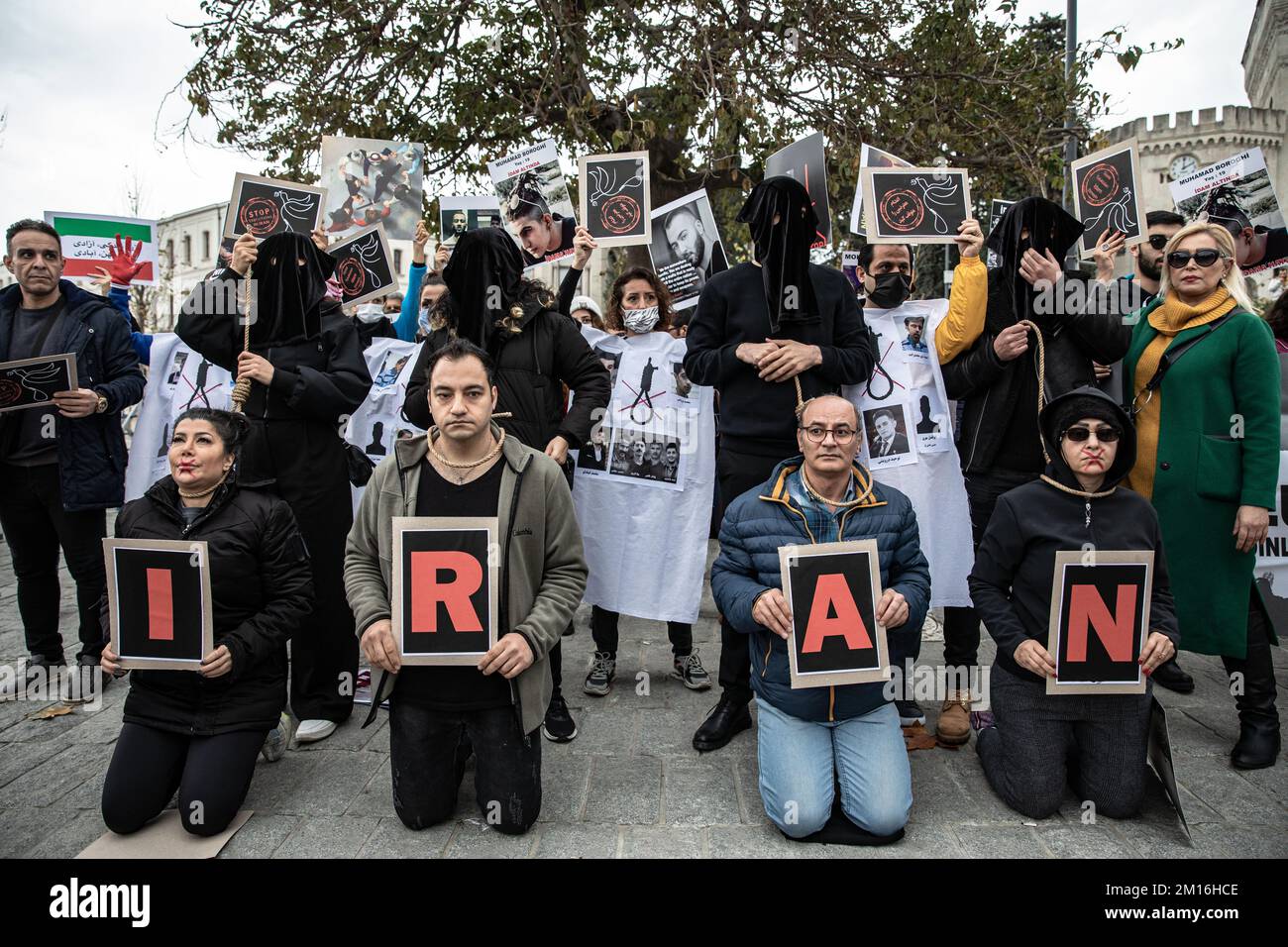 Istanbul, Turkey. 10th Dec, 2022. Protesters performed an execution ...