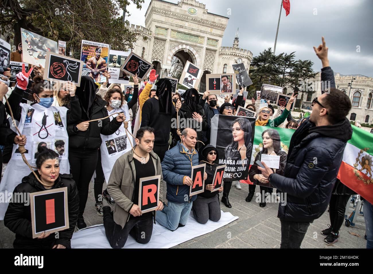 Istanbul, Turkey. 10th Dec, 2022. Protesters performed an execution ...