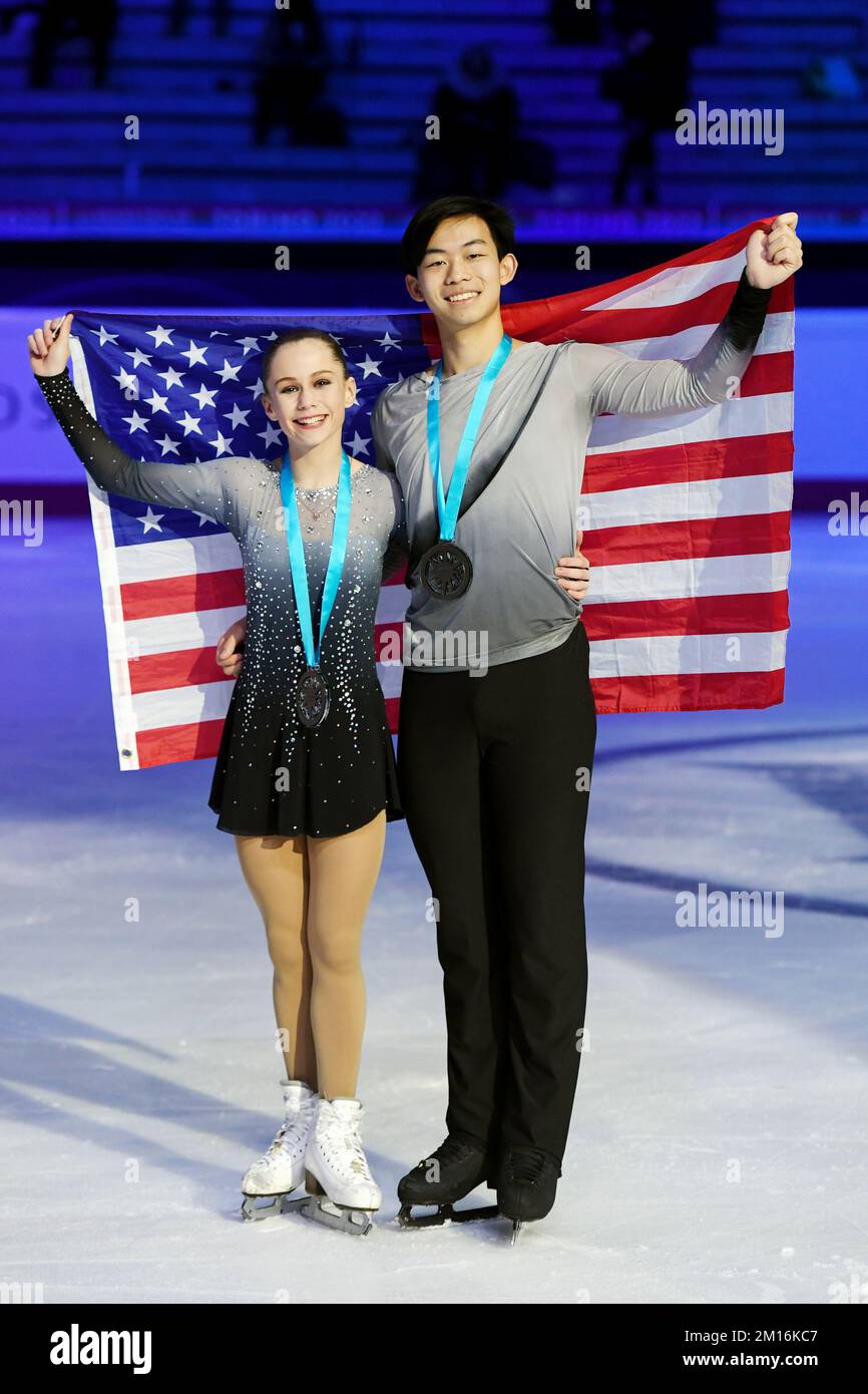 Junior Pairs Awards, Cayla SMITH & Andy DENG (USA) third place, during ...