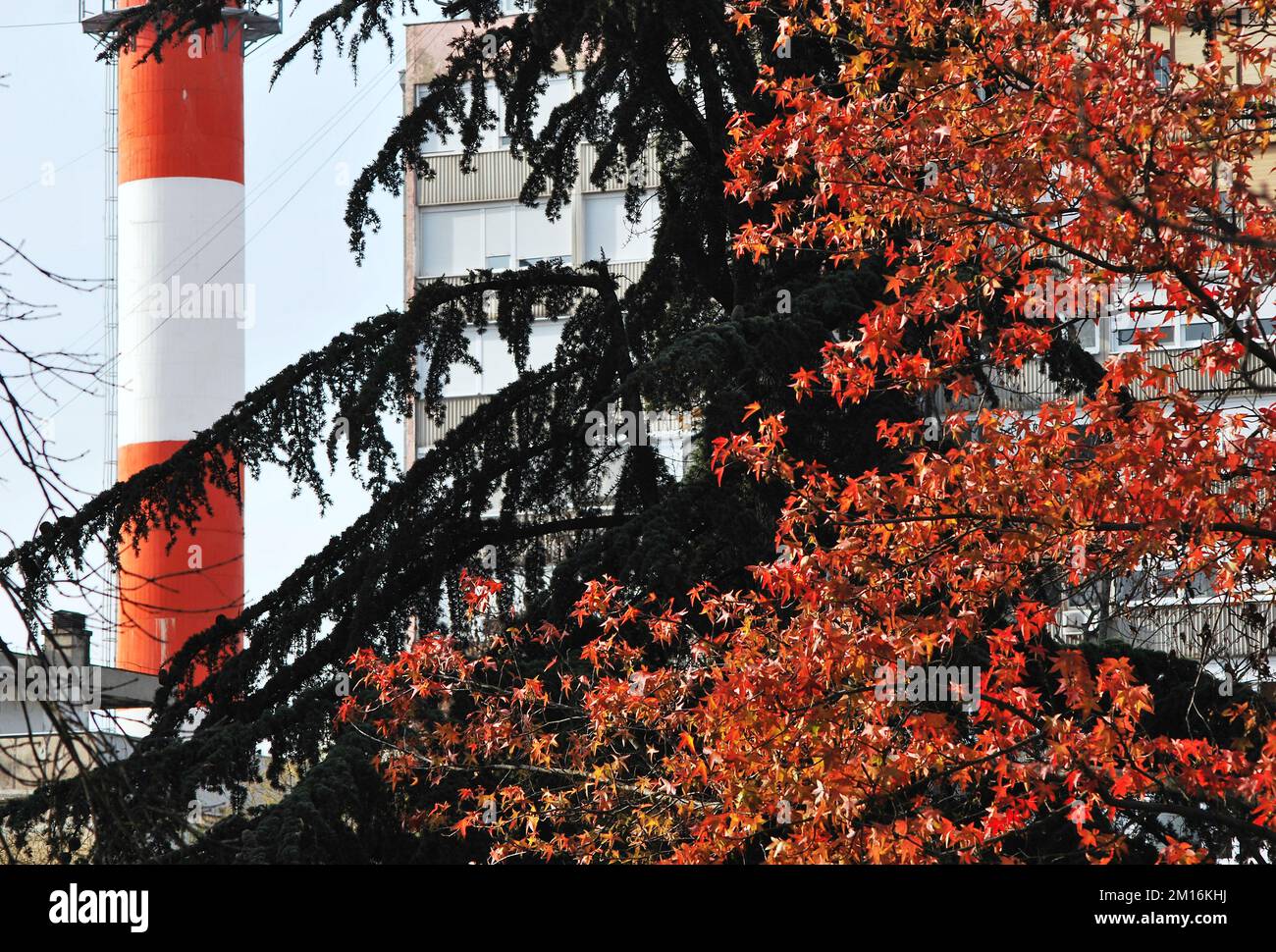 Tall red white chimneys hi-res stock photography and images - Alamy