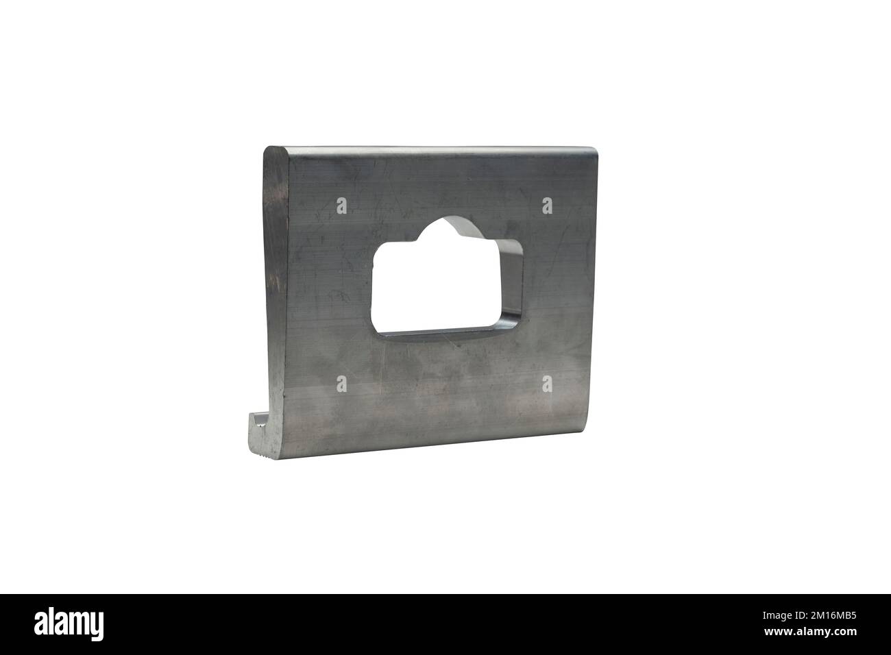 A single gray J-Plate Aluminum Extruded Tie-Down isolated on a white ...