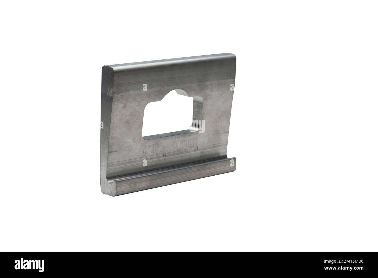 A single gray J-Plate Aluminum Extruded Tie-Down isolated on a white ...