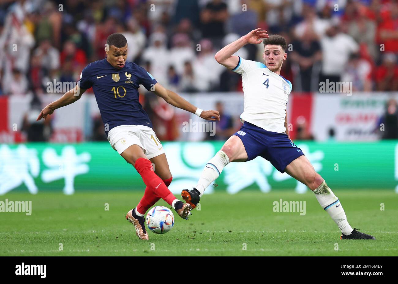 Al Khor, Qatar, 10th December 2022. Declan Rice of England taussles ...