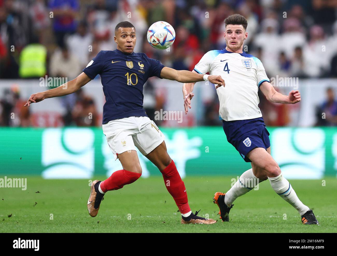 Al Khor, Qatar, 10th December 2022. Declan Rice of England taussles ...