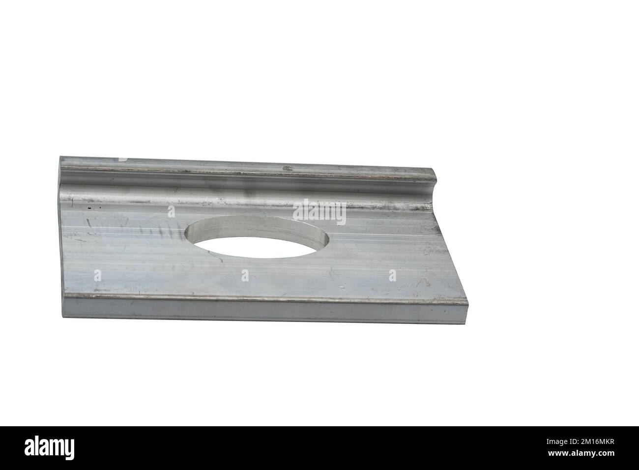 A single gray J-Plate Aluminum Extruded Tie-Down isolated on a white ...