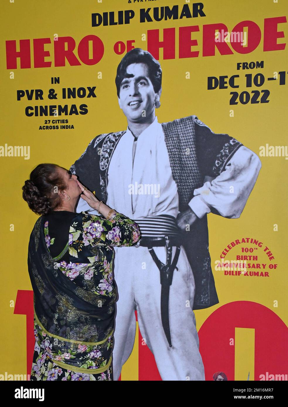 Bollywood actress Saira Banu blows a kiss towards the poster at the ...