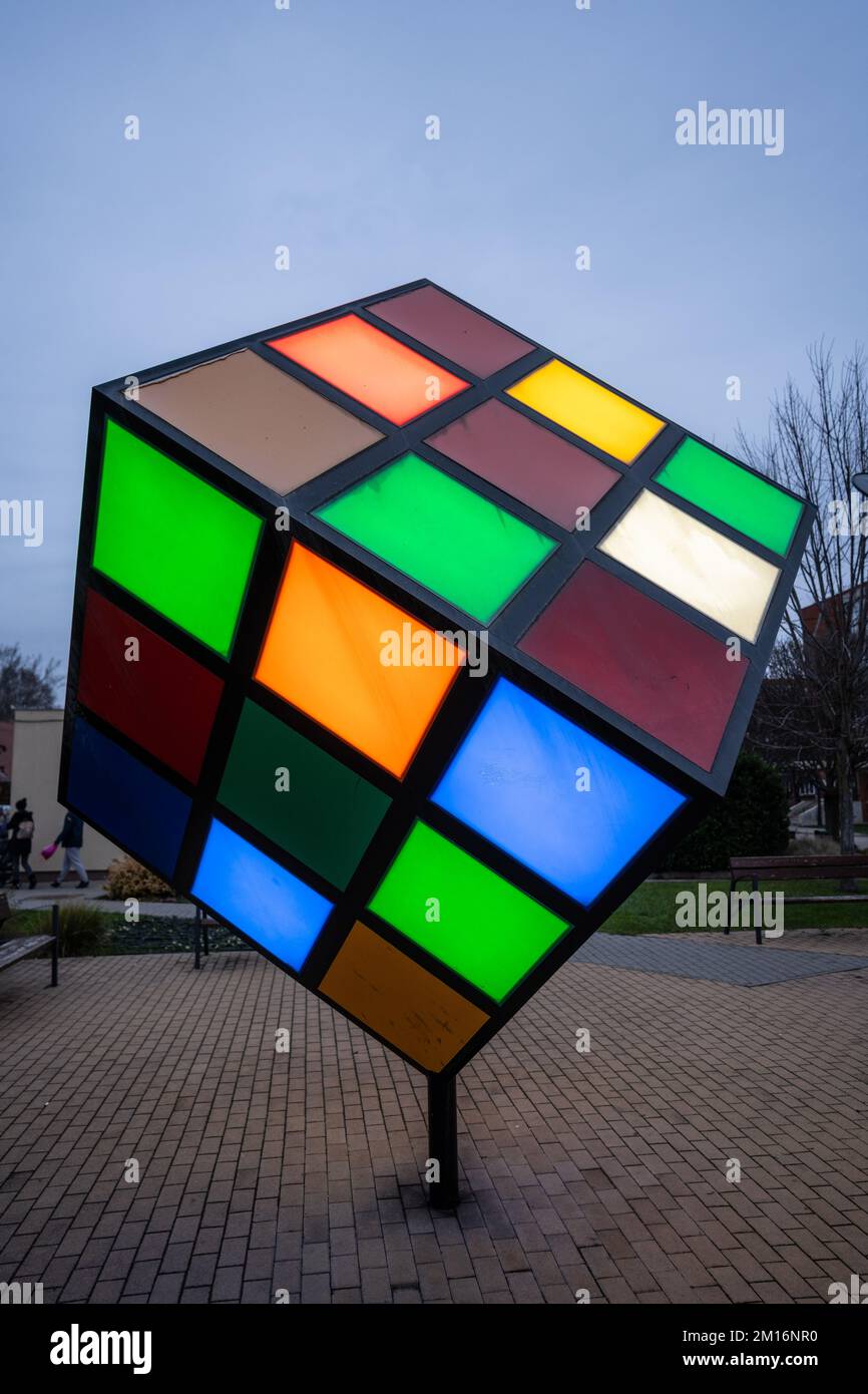 SZAZHALOMBATTA, HUNGARY - DECEMBER 9 2022: Rubik cube statue on the ...