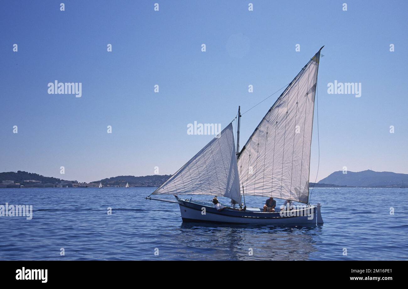 Typical Mediterranean boats at sea under sail Stock Photo - Alamy