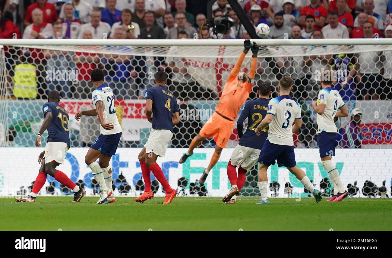 England's Jude Bellingham sees his shot tipped over by France ...