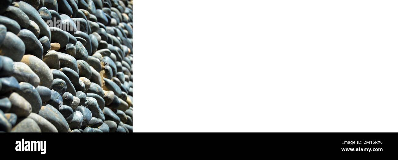 Wall texture decorated with blue pebbles, pebbles glued to the wall ...