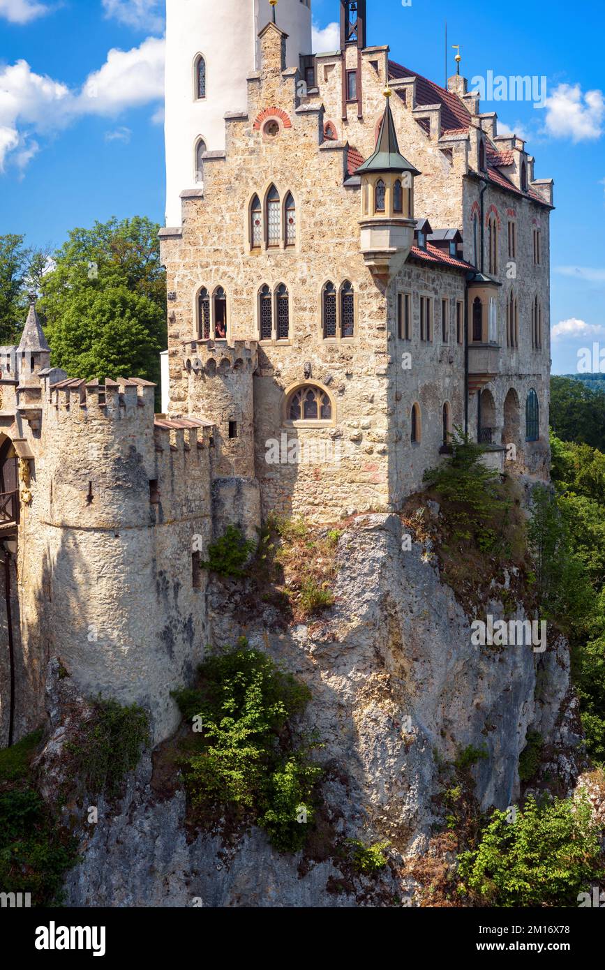 Lichtenstein Castle in mountain, Germany, Europe. It is landmark of ...