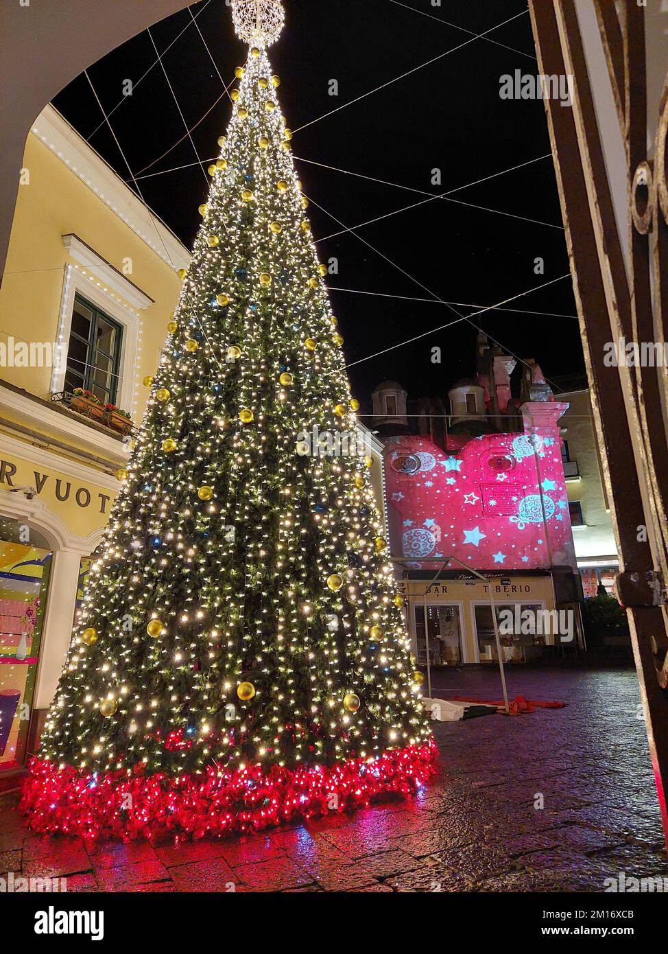 Christmas decorations and lights in the square of Capri island (Italy ...