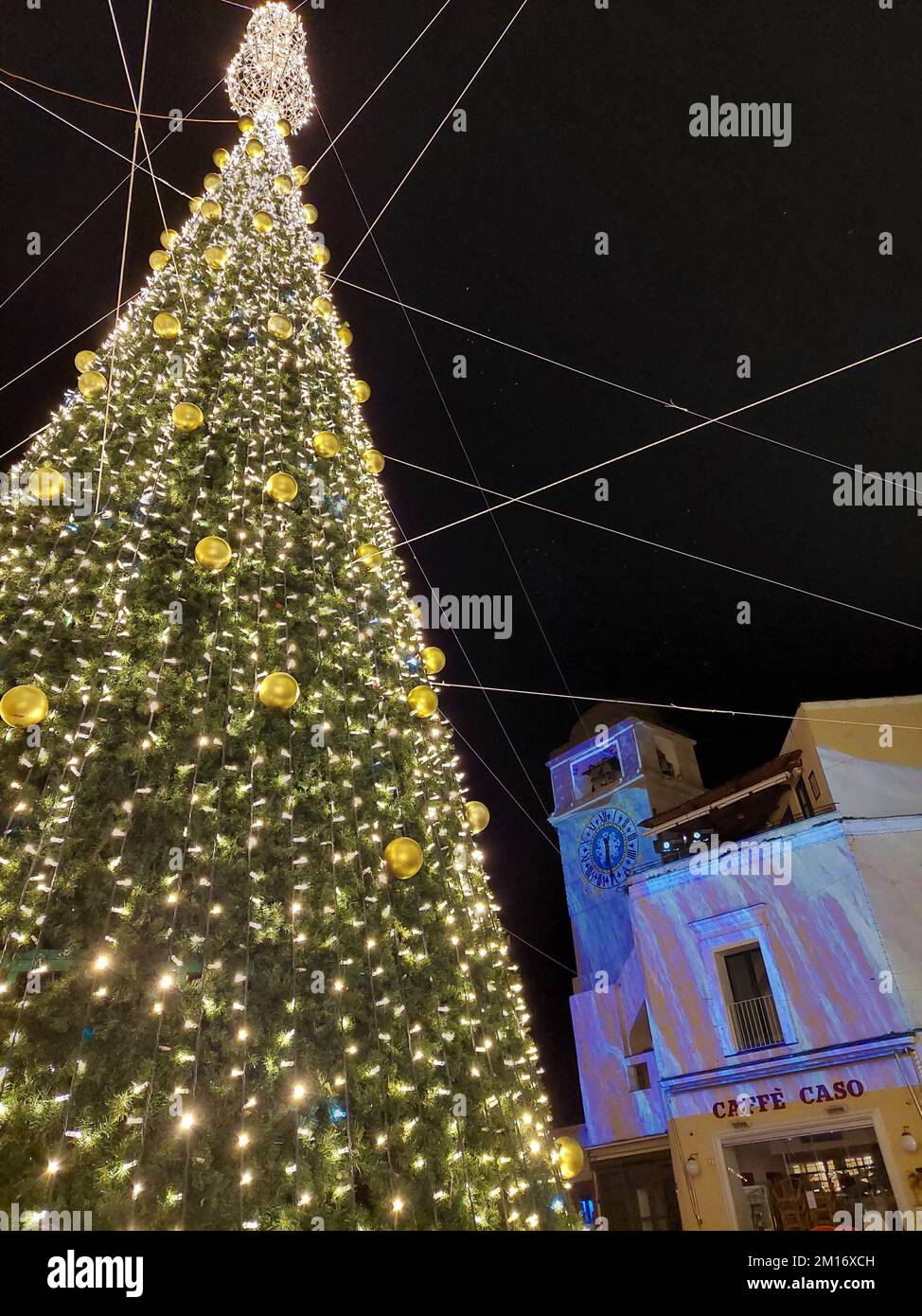 Christmas decorations and lights in the square of Capri island (Italy ...