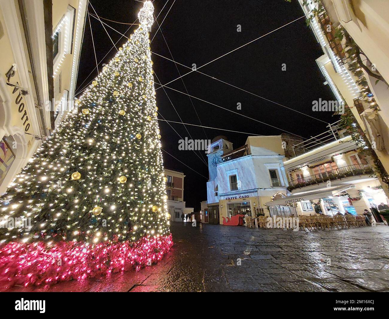 Christmas decorations and lights in the square of Capri island (Italy ...