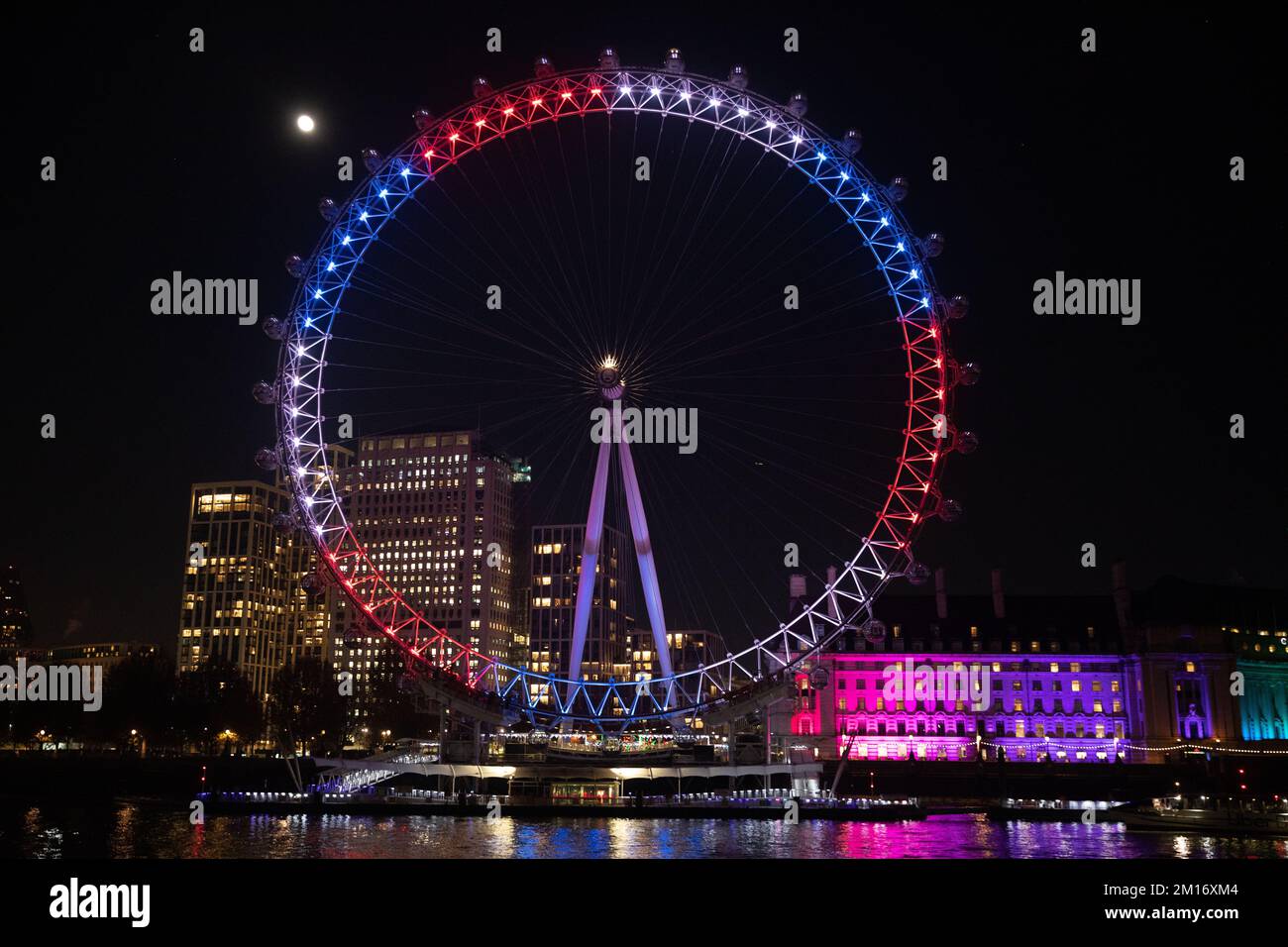 The London Eye is lit up with a lighting display following the second ...