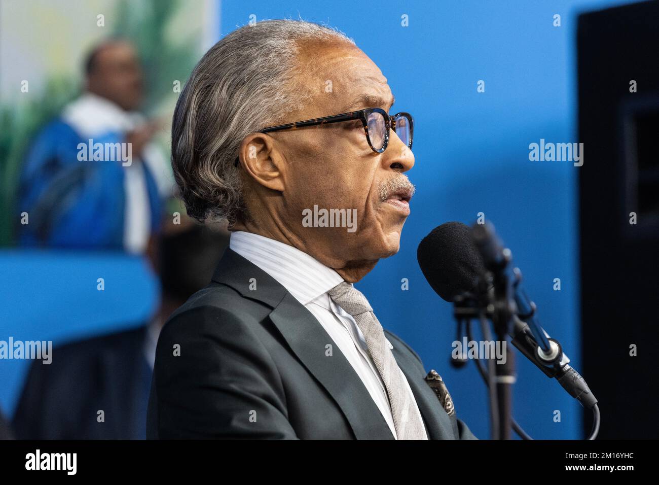 Reverend Sharpton speaks while he, NAN and elected officials celebrate ...