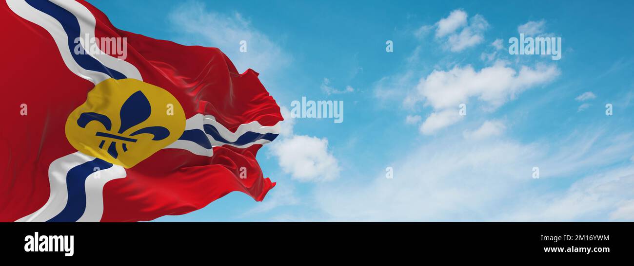 official flag of St. Louis, Missouri untied states of America at cloudy ...