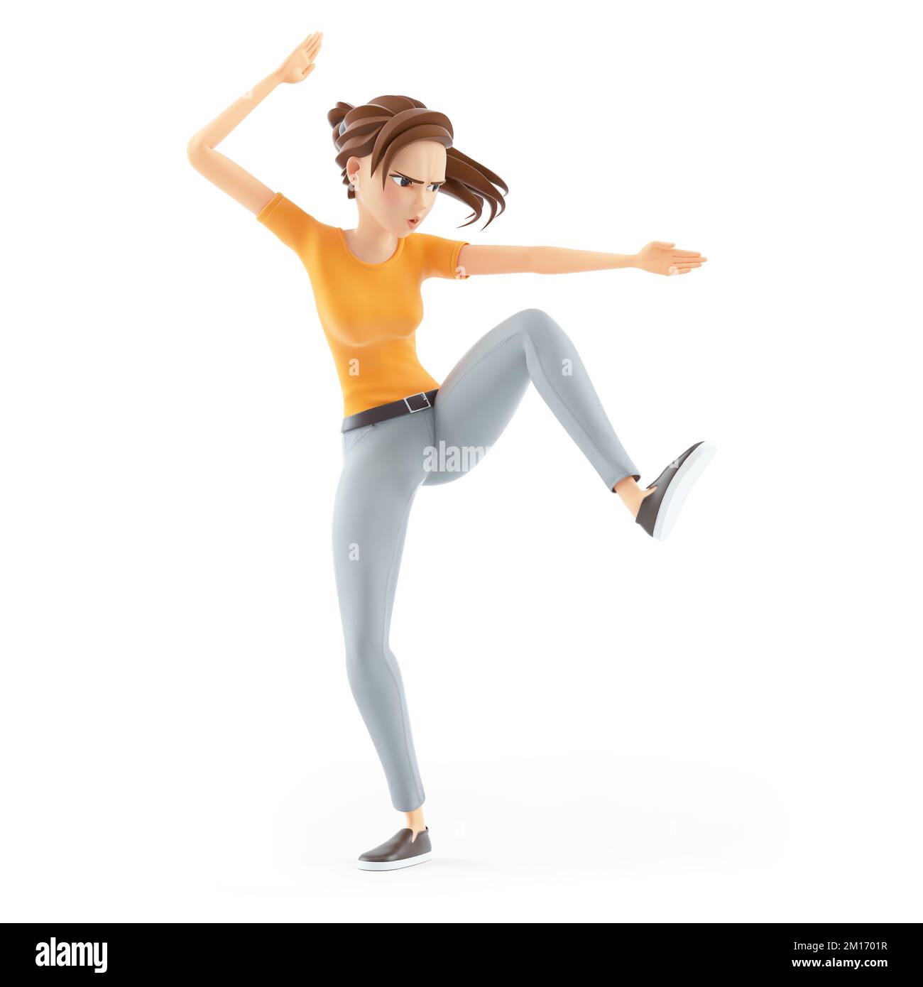 3d woman karate pose illustration isolated on white background Stock ...