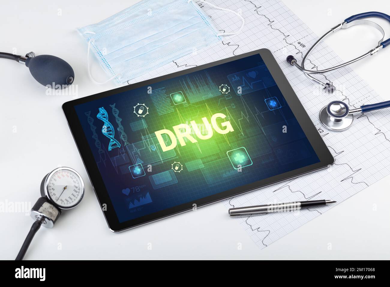 Tablet pc and medical stuff Stock Photo - Alamy