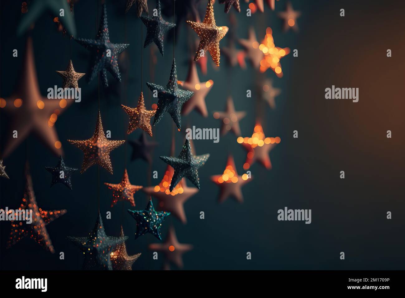 shiny stars on strings on a dark background Stock Photo - Alamy