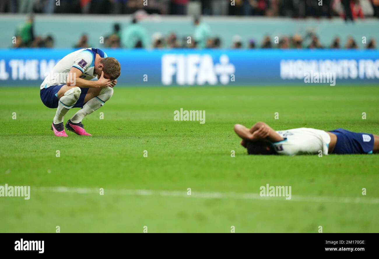 England's Harry Kane appears dejected following defeat after the FIFA ...