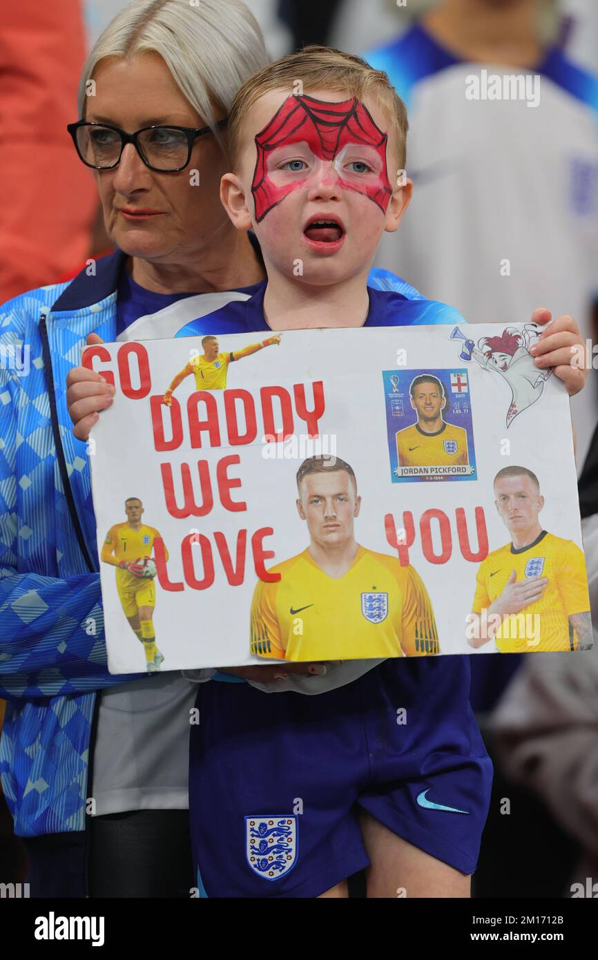Al Khor, Qatar. 10th Dec, 2022. Jordan Pickford of England son with a ...