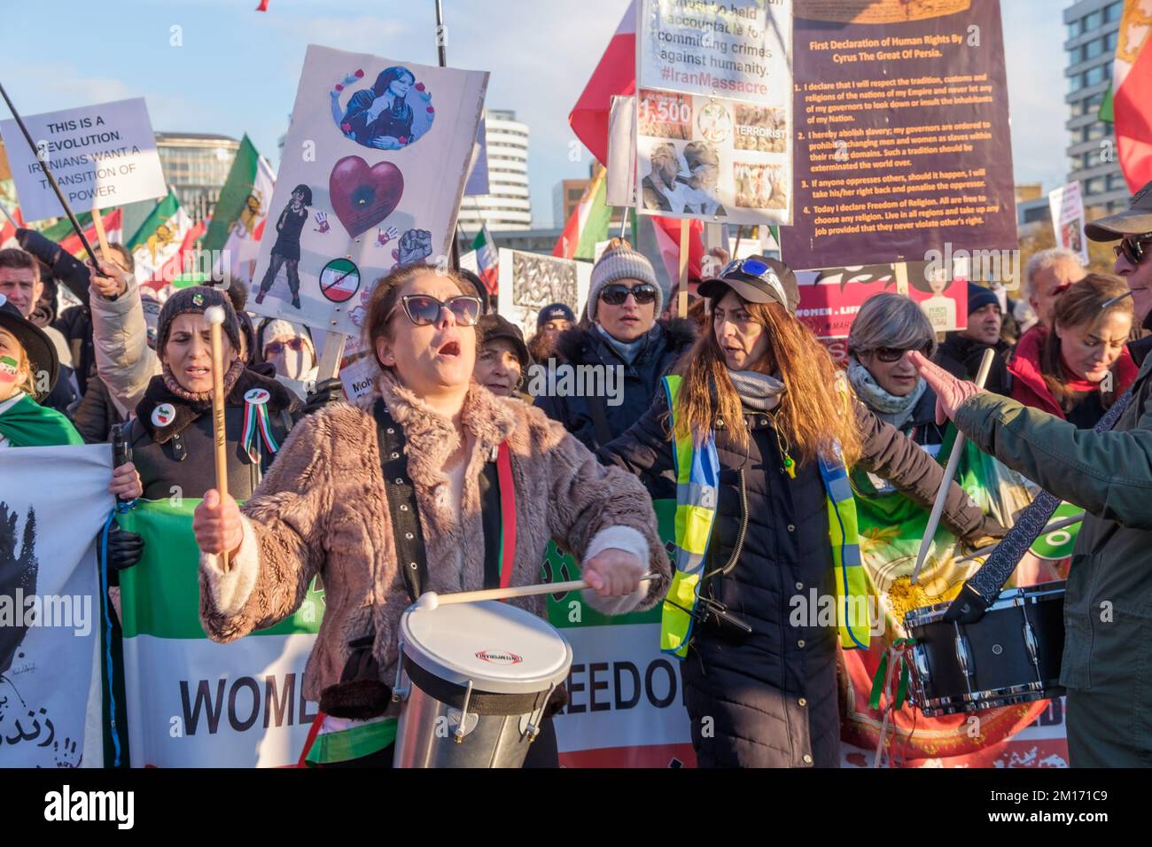 London, UK. 10 Dec 2022. Iranians and supporters march through London ...
