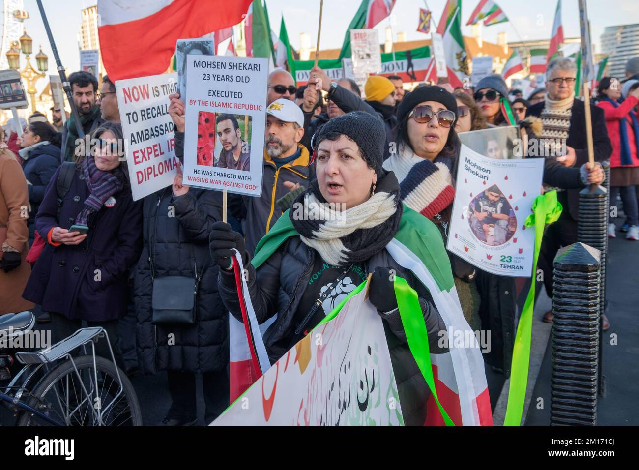 London, UK. 10 Dec 2022. Iranians and supporters march through London ...