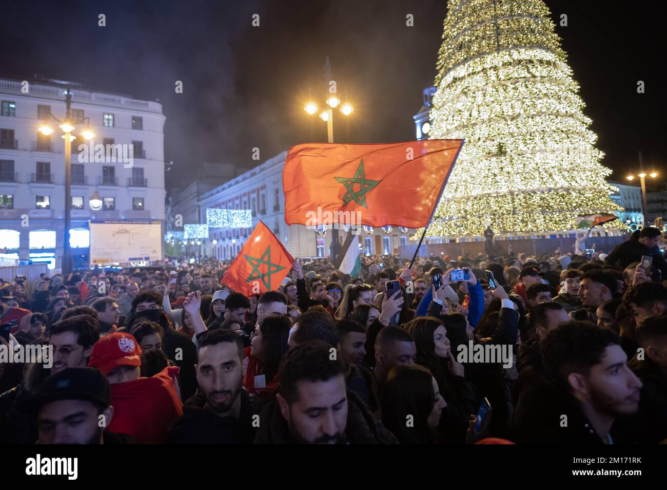 Madrid, Spain. 10th Dec, 2022. Fans of the Moroccan soccer team ...