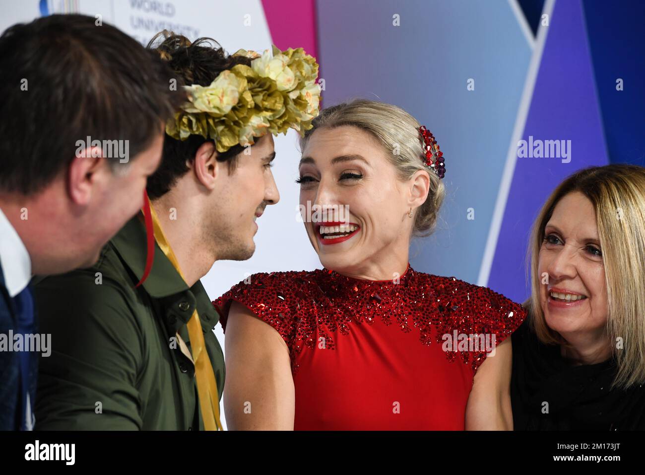 Piper GILLES & Paul POIRIER (CAN), at Kiss & Cry, during Senior Ice ...