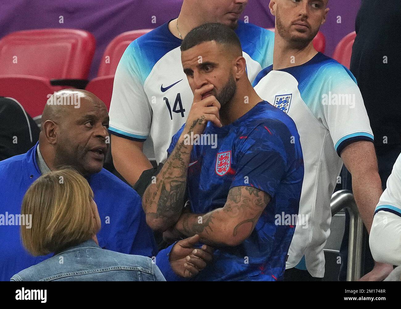 England's Kyle Walker appears dejected in the stands after the FIFA ...