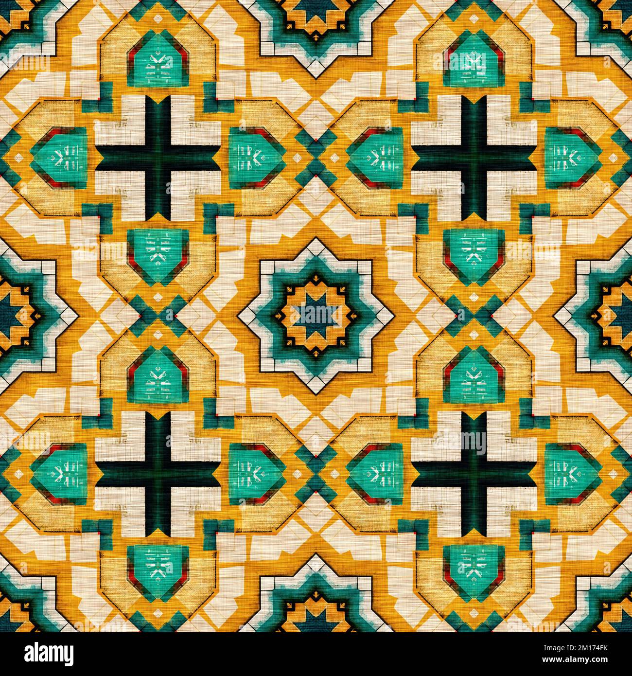 Traditional tile mosaic seamless pattern print. Fabric effect mexican ...