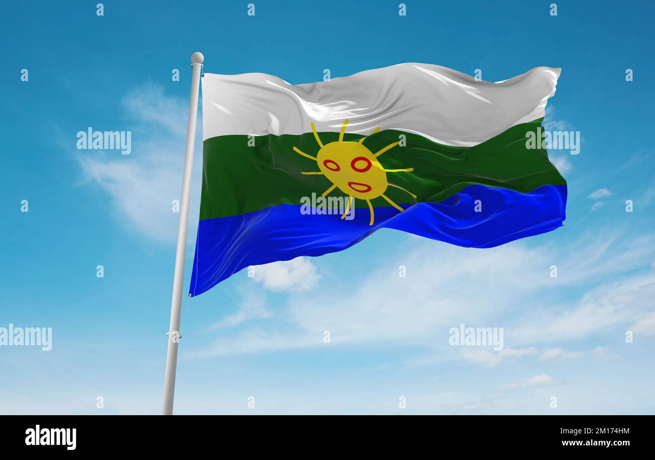 official flag of LasPiedras untied states of America at cloudy sky ...