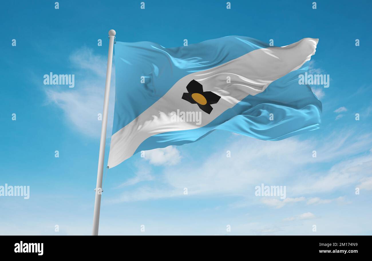 official flag of Madison, Wisconsin untied states of America at cloudy ...