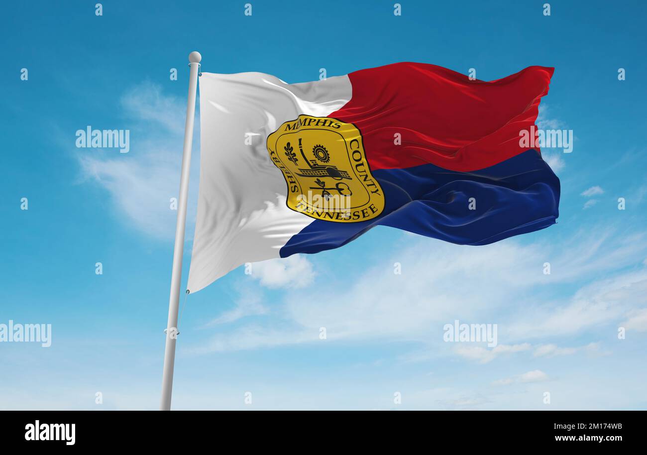 official flag of Memphis, Tennessee untied states of America at cloudy ...