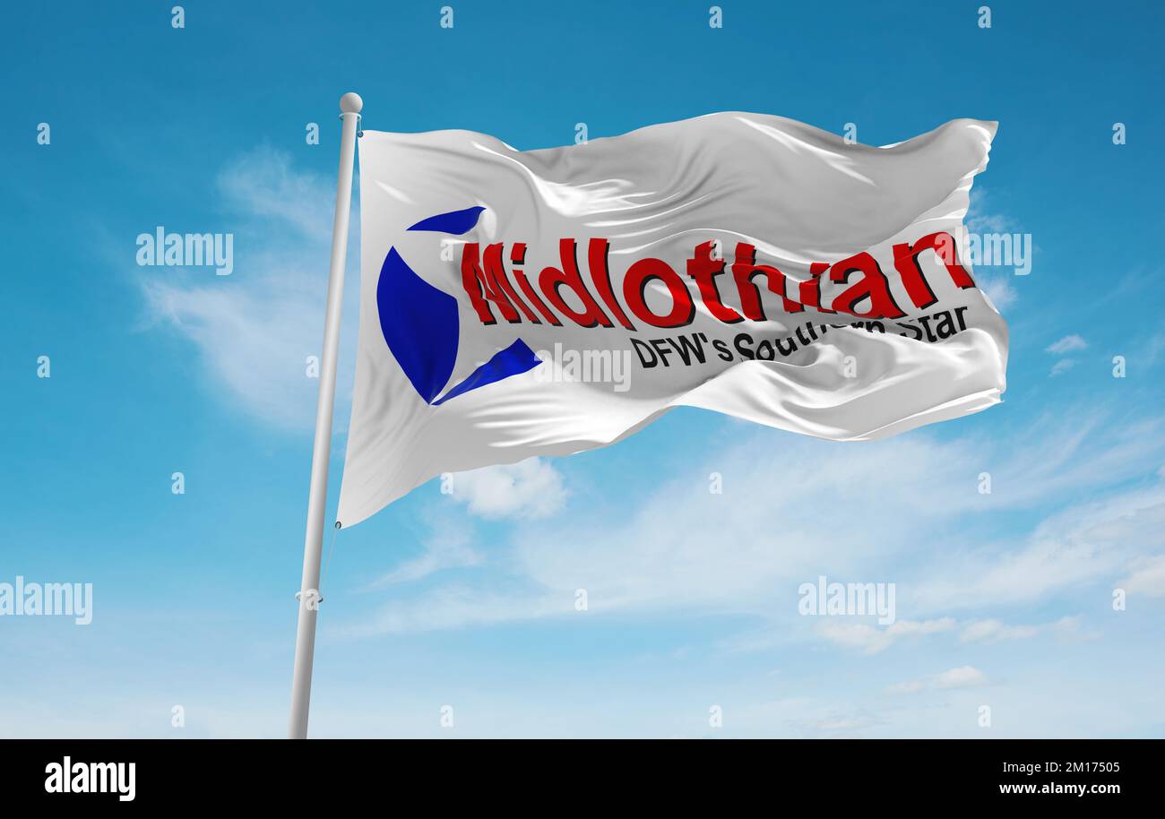official flag of Midlothian, Texas untied states of America at cloudy ...