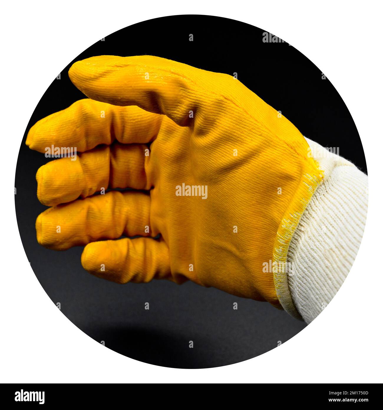 New and yellow protective work gloves isolated on black background ...