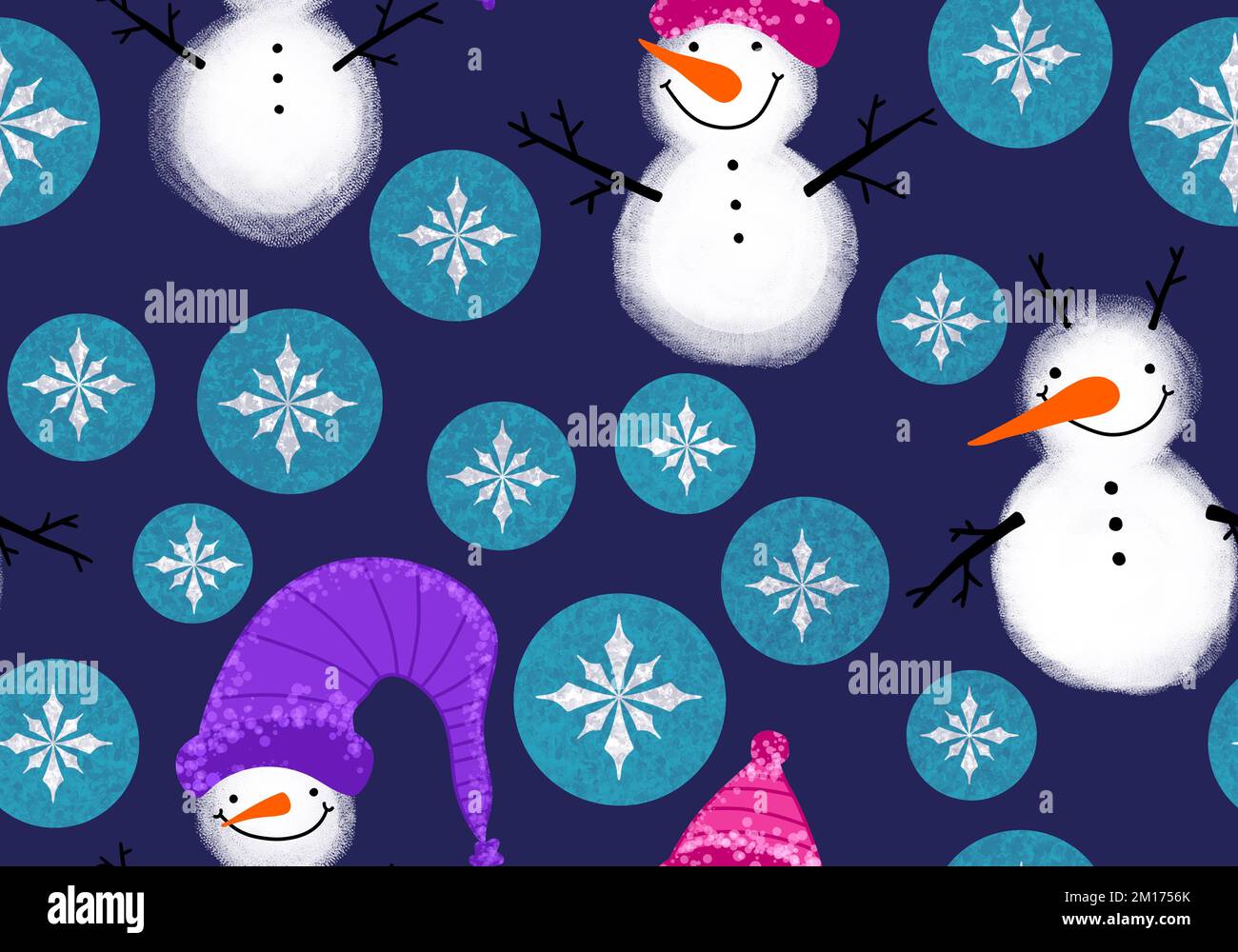 Winter seamless snowman and snowflakes pattern for Christmas wrapping ...