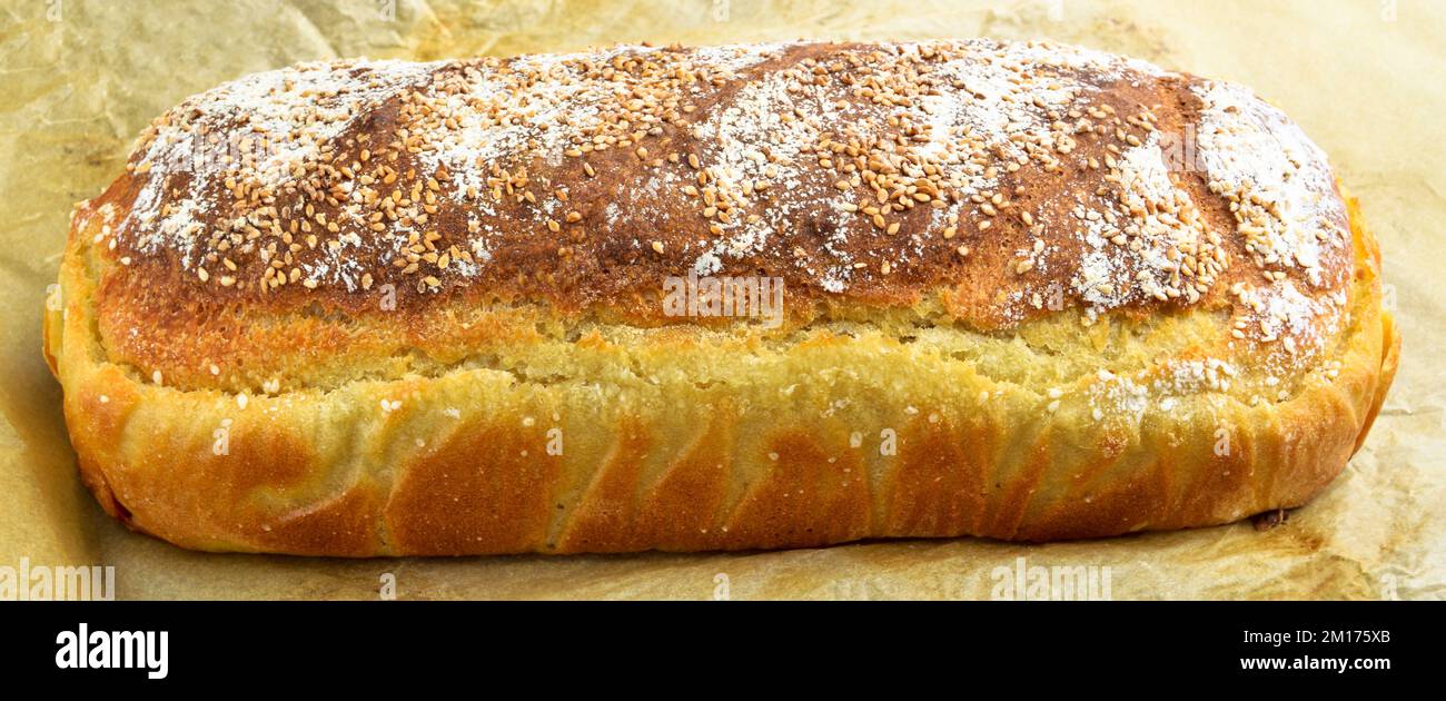 Fresh baked nutritious and golden colored bread homemade, isolated on ...