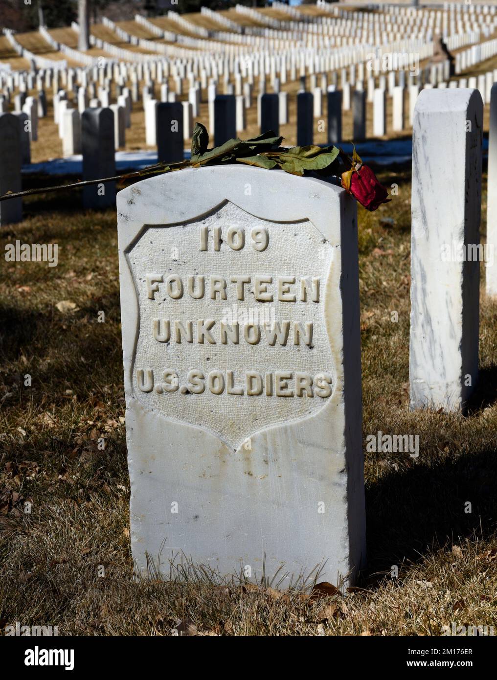 A tombstone in the Santa Fe National Cemetery in New Mexico marks the ...