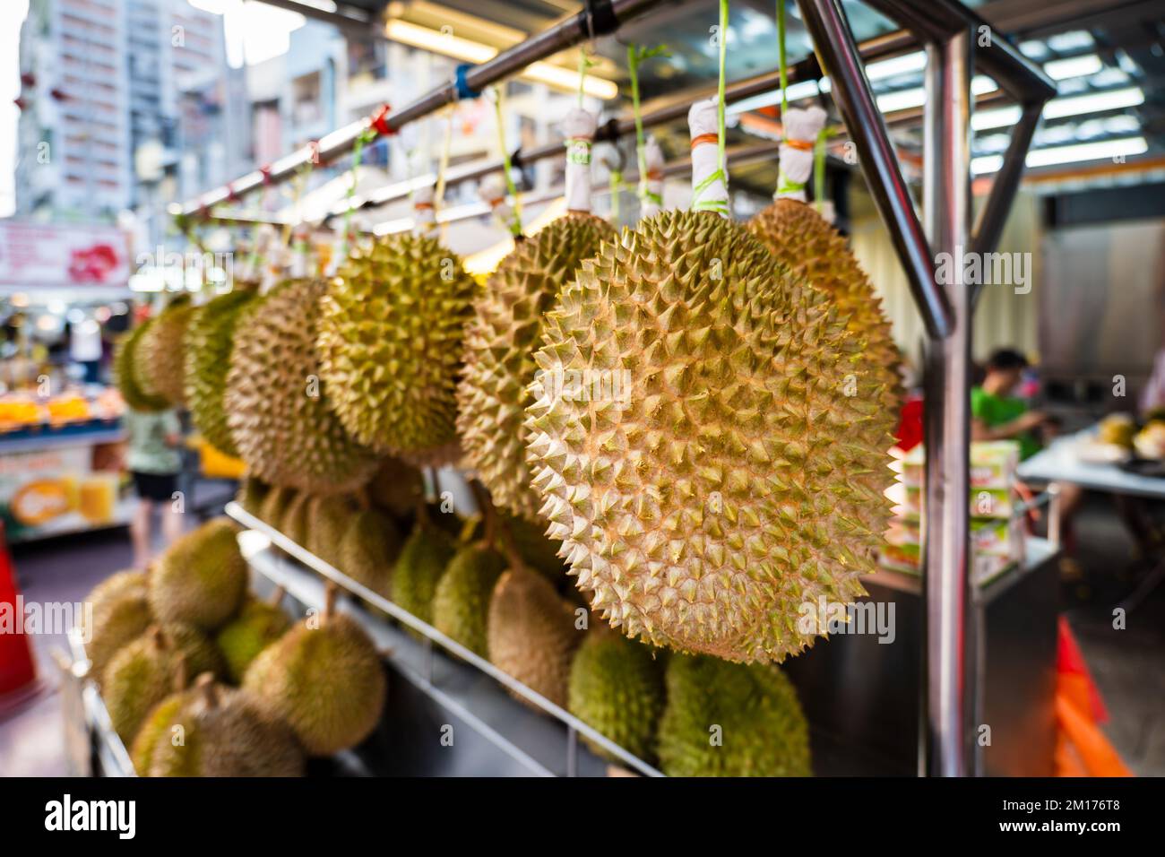 Durian fruit in fruit market in Asia. The durian is the edible fruit of ...
