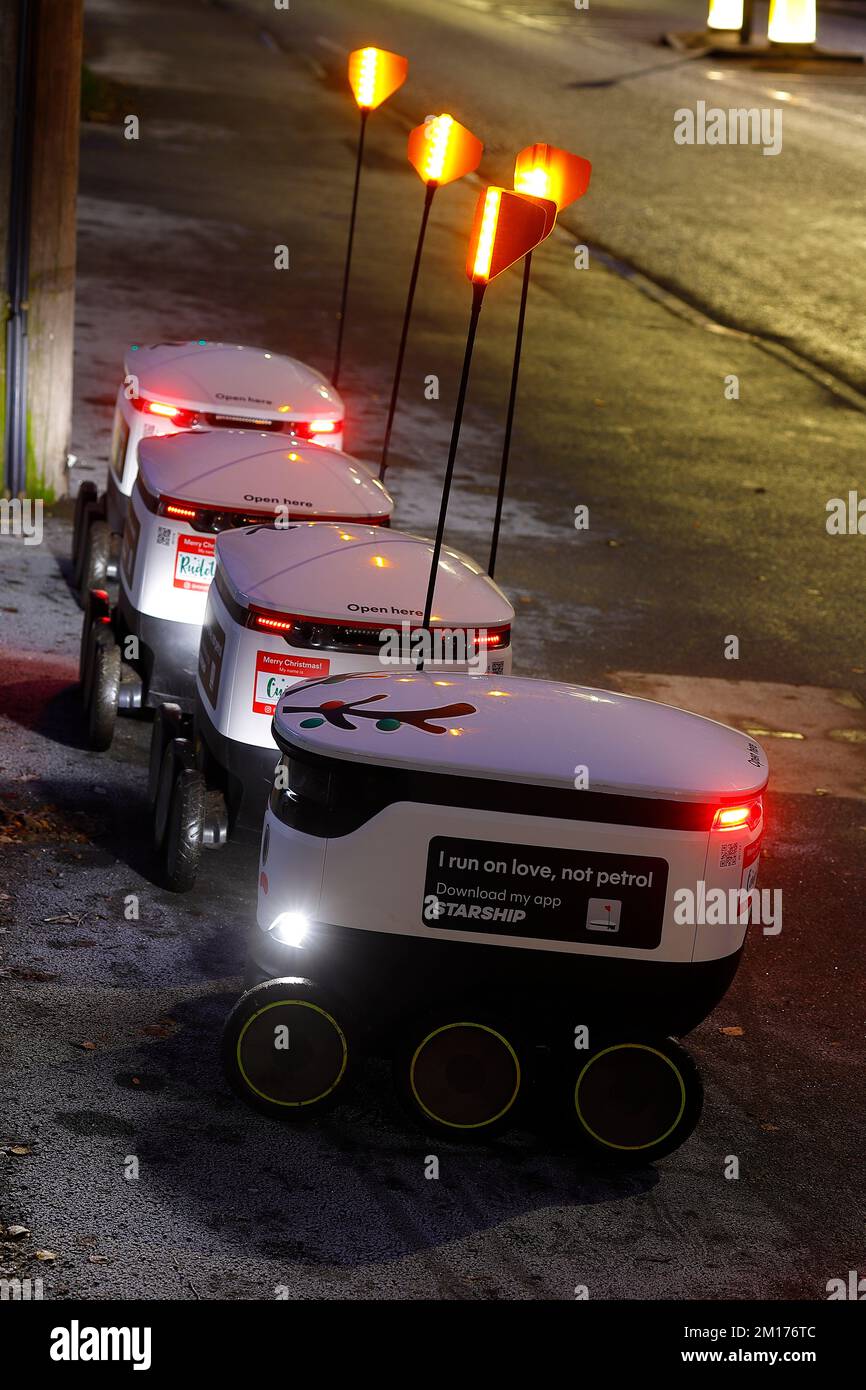 Driverless robots dressed as reindeers whilst delivering groceries to ...