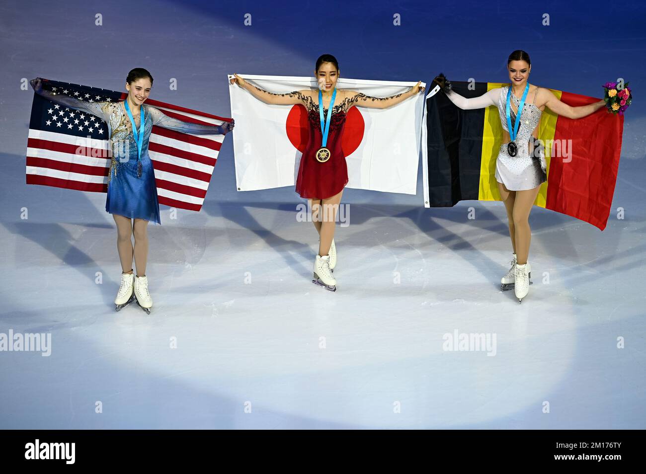 Turin, Italy. 10 December 2022. Isabeau Levito, Mai Mihara, Loena ...