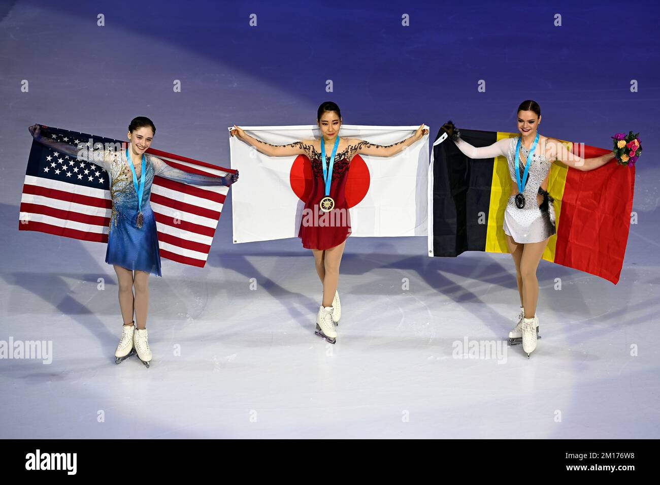 Turin, Italy. 10 December 2022. Isabeau Levito, Mai Mihara, Loena ...